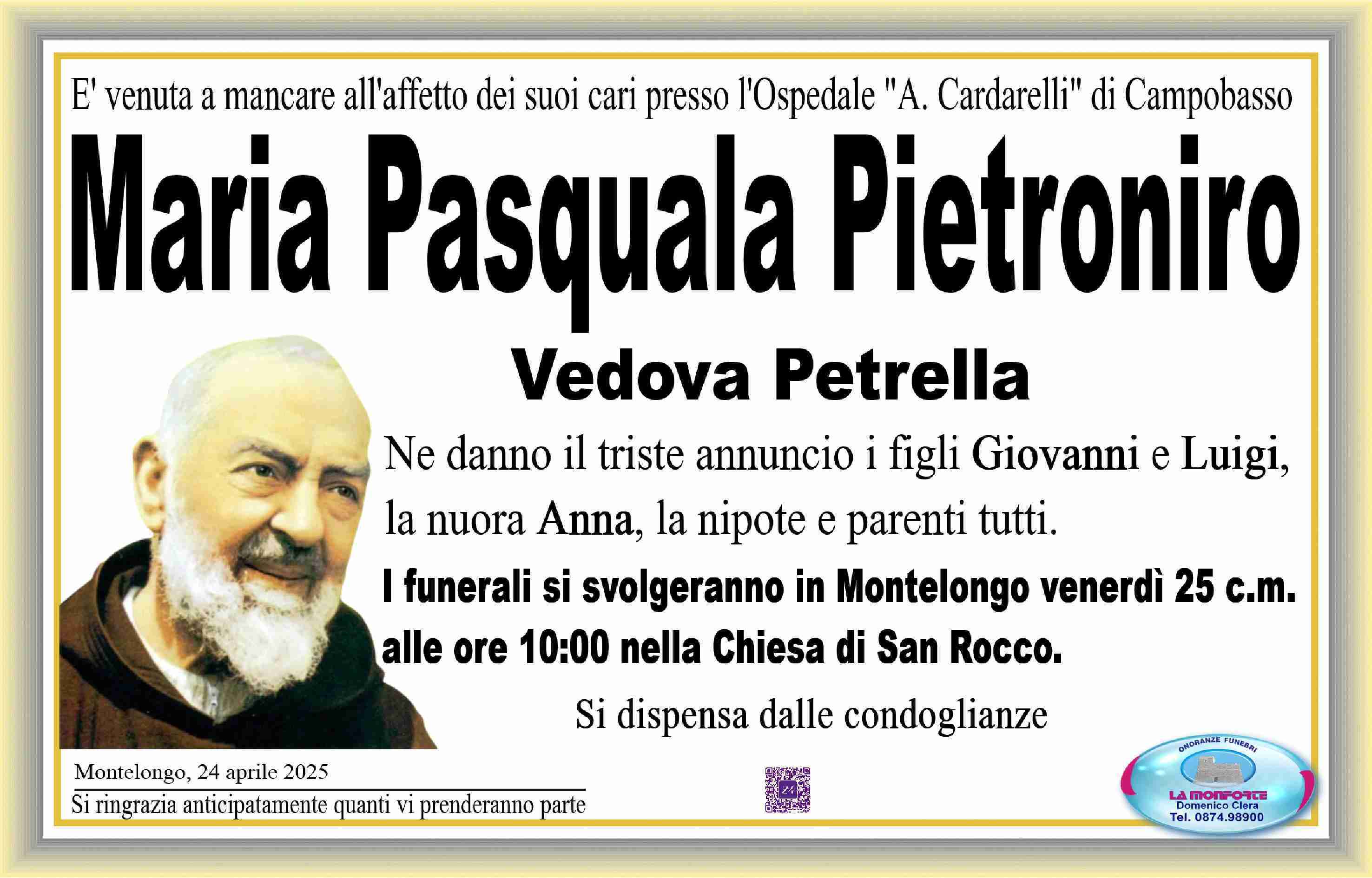 Funer24 - Maria Pasquala Pietroniro Bojano (CB)