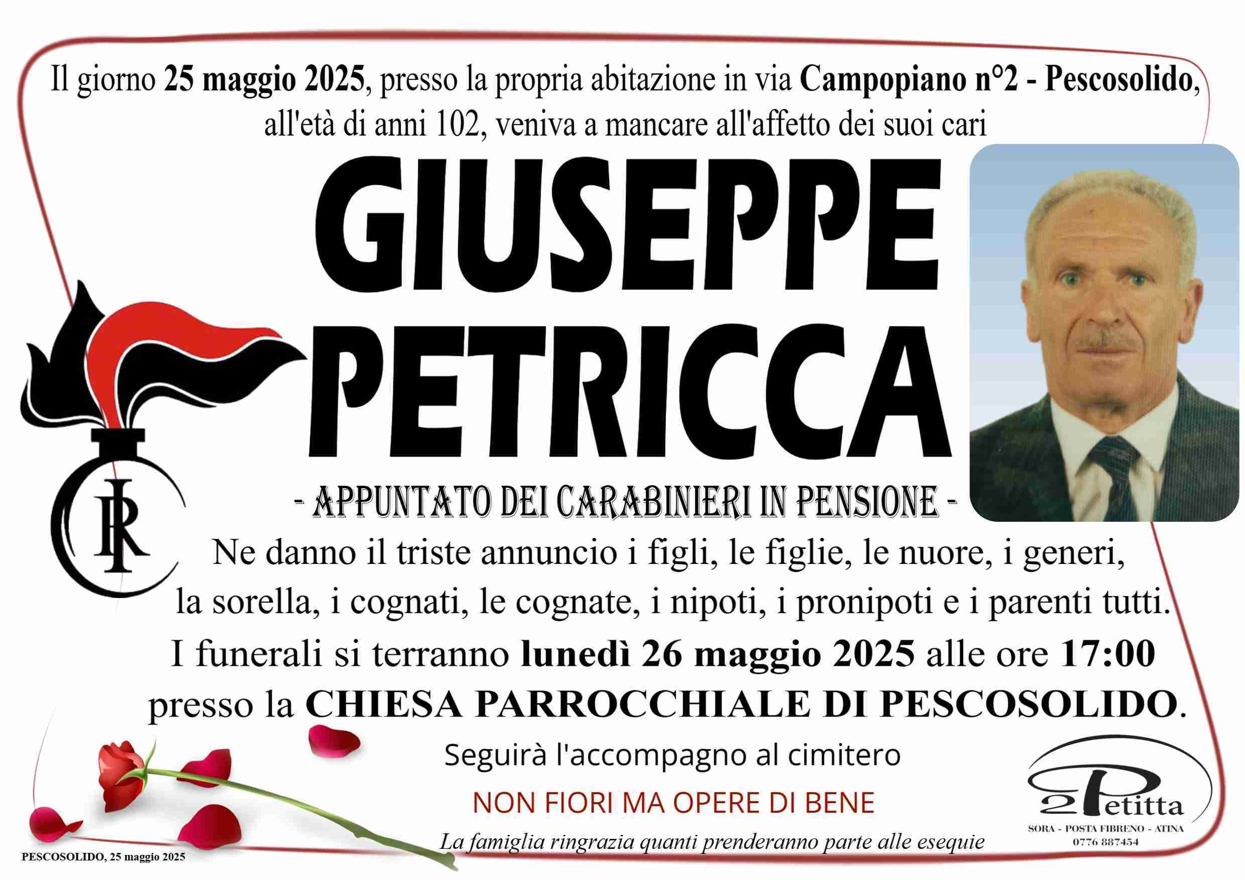 Funerali e annunci funebri a Pescosolido | Giuseppe Petricca - Funer24
