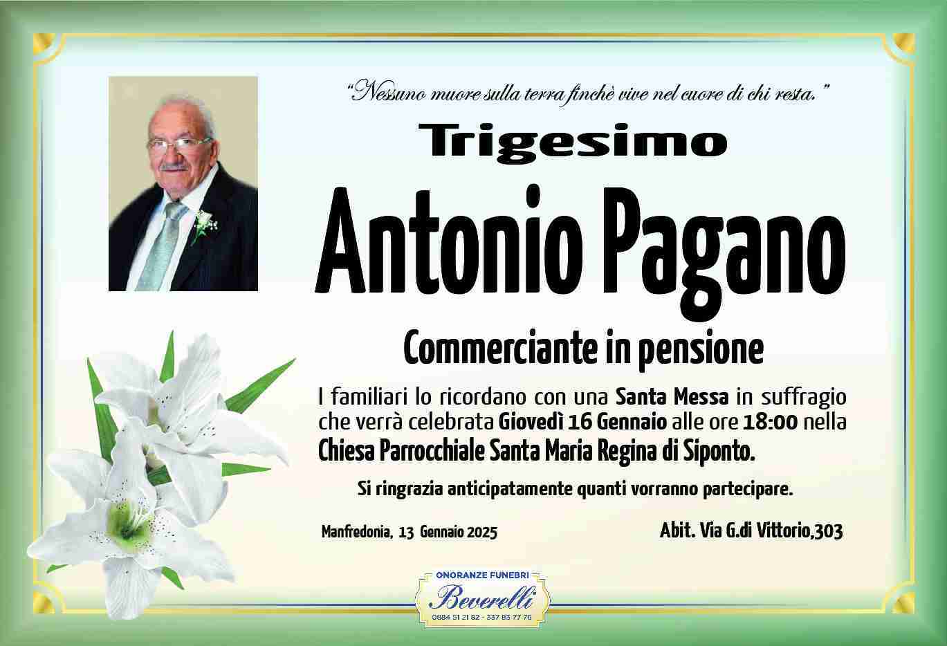 Funerali e annunci funebri a Manfredonia | Antonio Pagano - Funer24