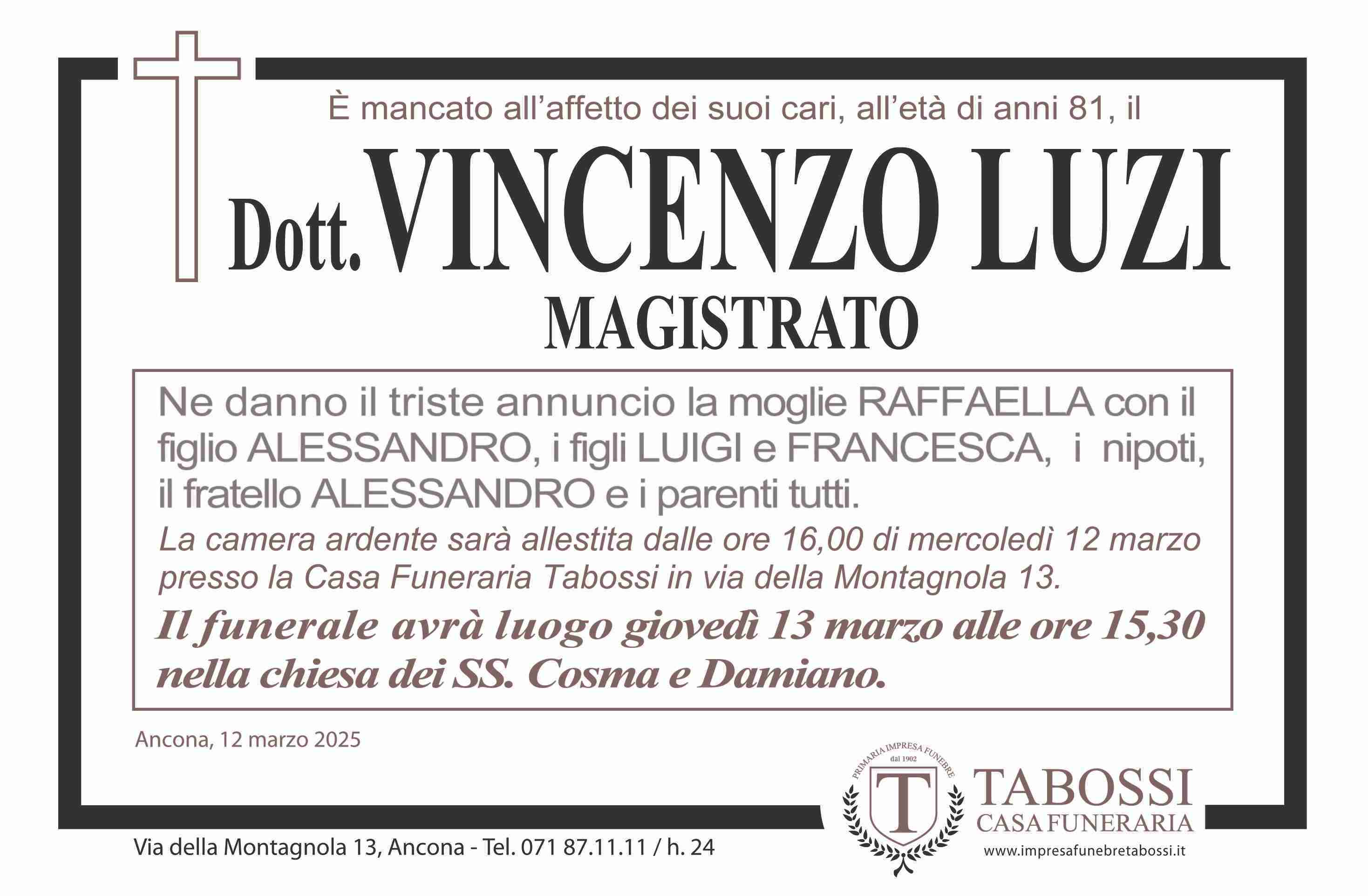 Funerali e annunci funebri a Ancona | Vincenzo Luzi - Funer24