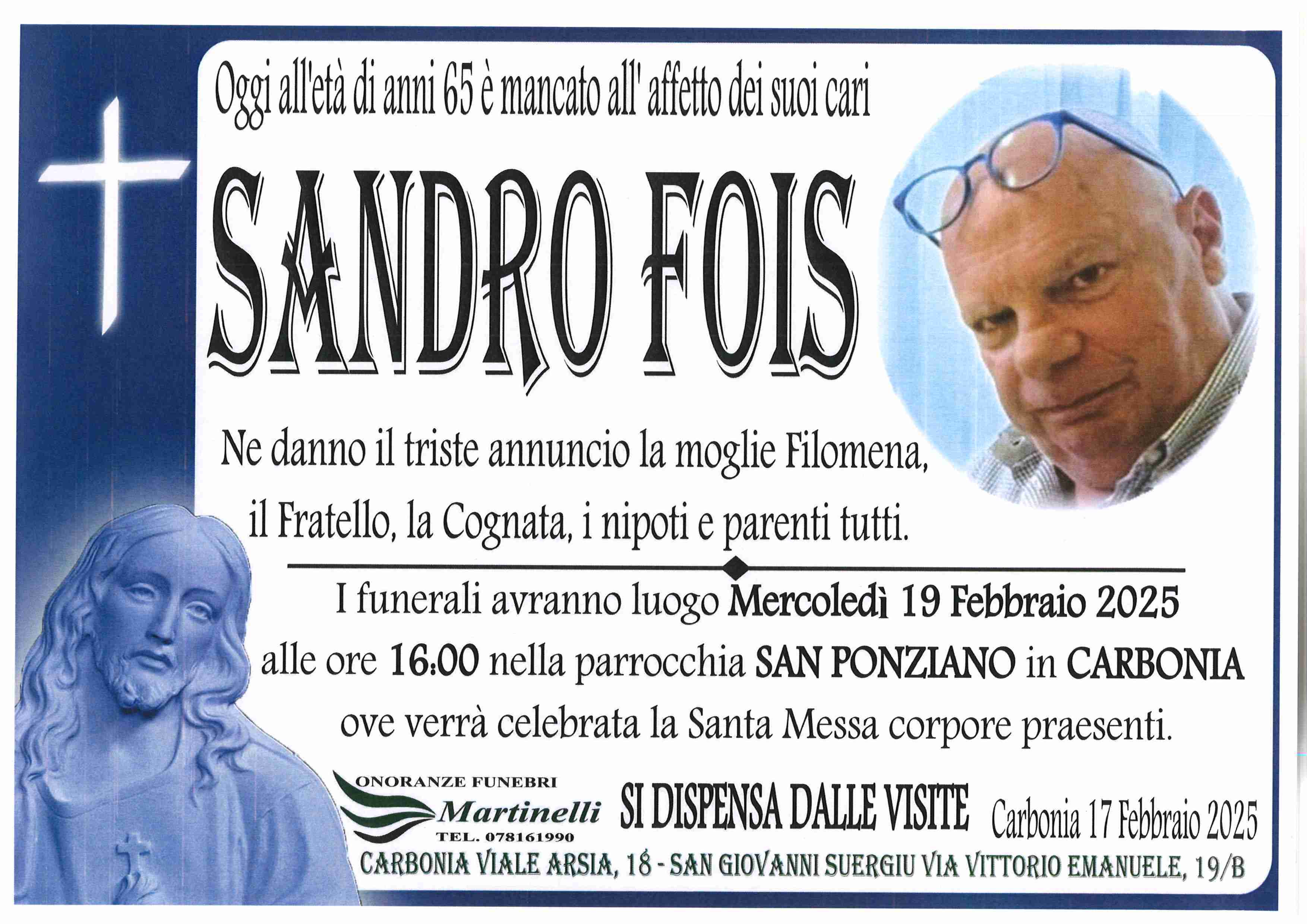 Funerali e annunci funebri a Carbonia | Sandro Fois - Funer24