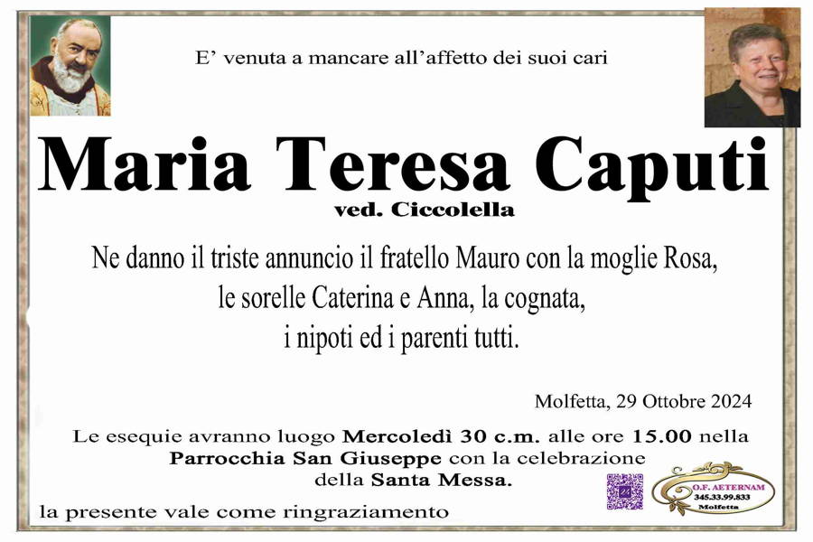 Funerali e annunci funebri a Molfetta | Maria Teresa Caputi - Funer24