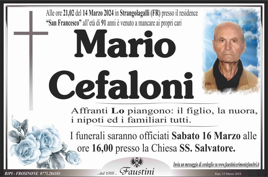 Funerali e annunci funebri a Ripi | Mario Cefaloni - Funer24