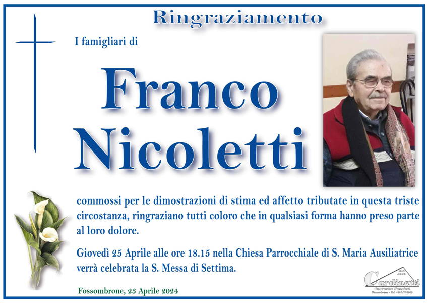Funerali e annunci funebri a Fossombrone | Franco Nicoletti - Funer24