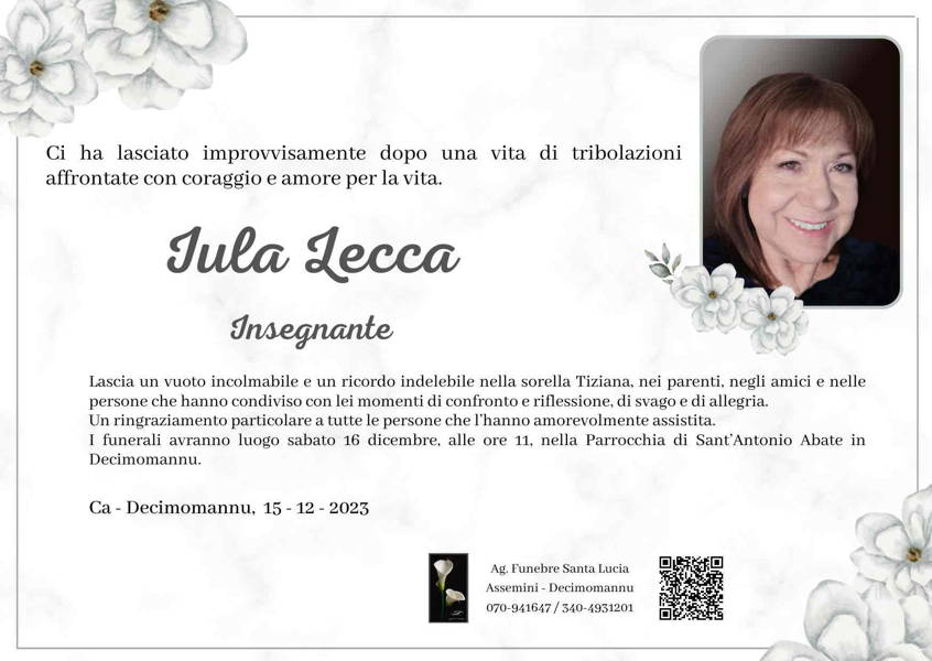 Funerali e annunci funebri a Decimomannu | Iula Lecca - Funer24