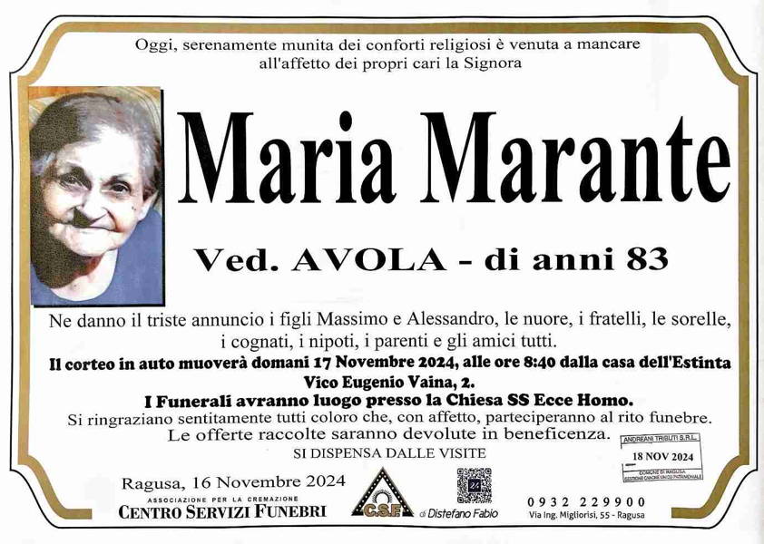 Funerali e annunci funebri a Ragusa | Maria Marante - Funer24