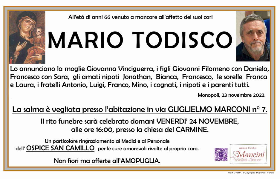 Funerali e annunci funebri a Monopoli | Mario Todisco - Funer24