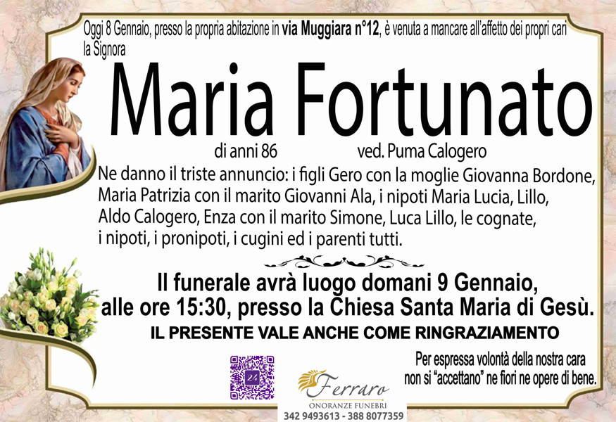 Funerali e annunci funebri a Naro | Maria Fortunato - Funer24