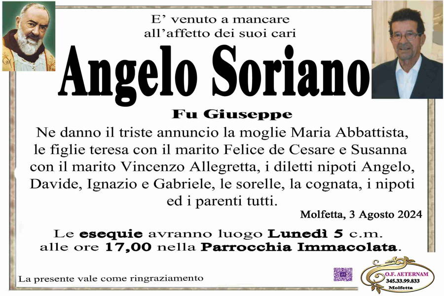 Funerali e annunci funebri a Molfetta | Angelo Soriano - Funer24