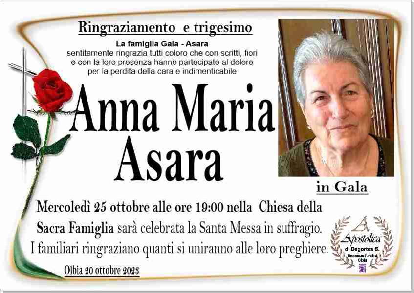 Funerali e annunci funebri a Olbia | Anna Maria Asara - Funer24
