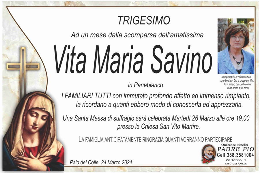 Funerali e annunci funebri a Palo del Colle | Vita Maria Savino - Funer24