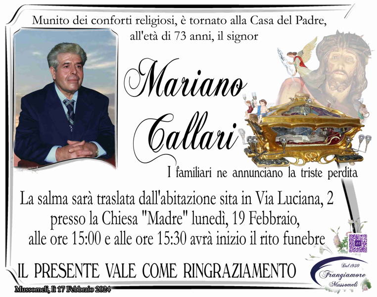 Funerali e annunci funebri a Mussomeli | Mariano Callari - Funer24