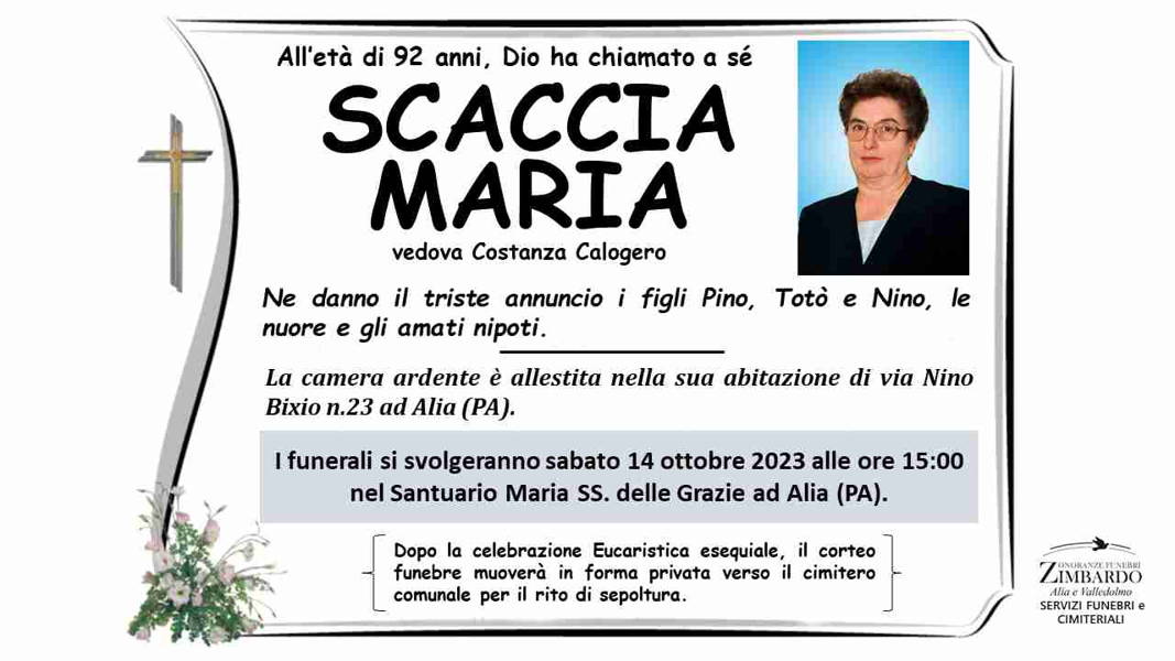 Funerali e annunci funebri a Alia | Maria Scaccia - Funer24