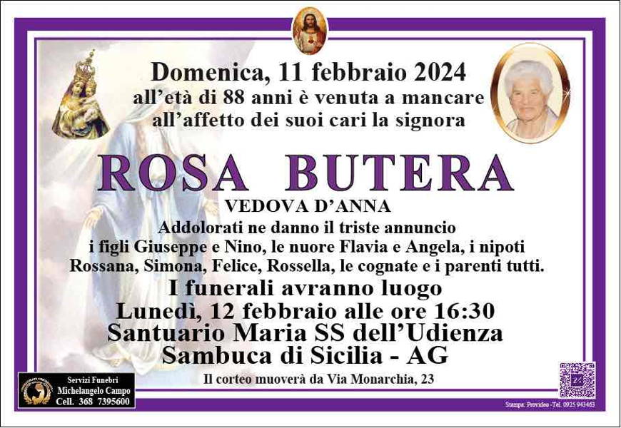 Funerali e annunci funebri a Sambuca di Sicilia | Rosa Butera - Funer24