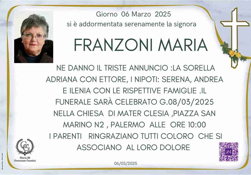 Funerali e annunci funebri a Palermo | Maria Franzoni - Funer24