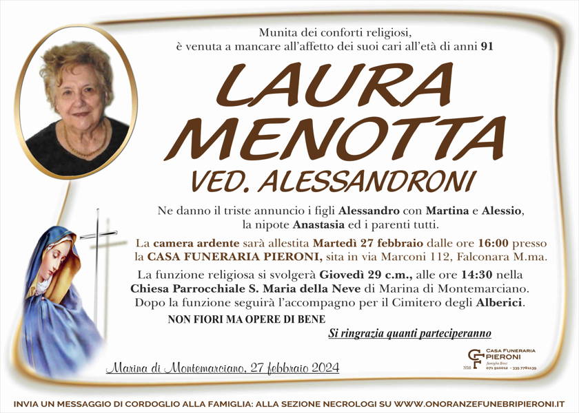 Funerali e annunci funebri a Montemarciano | Laura Menotta - Funer24