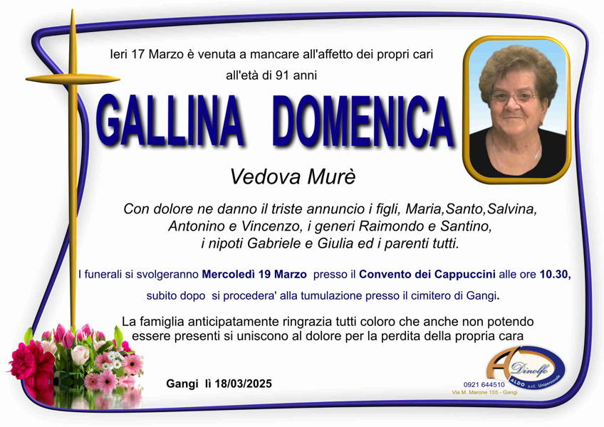 Funerali e annunci funebri a Gangi | Domenica Gallina - Funer24
