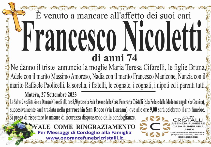 Funerali e annunci funebri a Matera | Francesco Nicoletti - Funer24