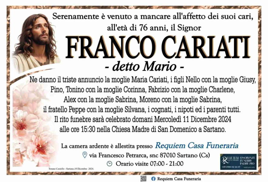 Funerali e annunci funebri a Torano Castello | Franco Cariati - Funer24