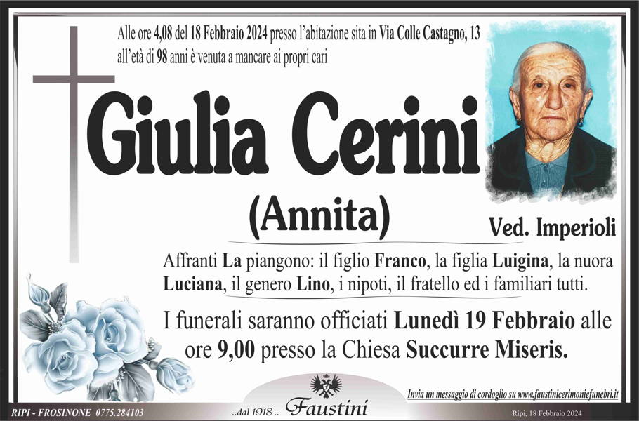 Funerali e annunci funebri a Ripi | Giulia Cerini - Funer24