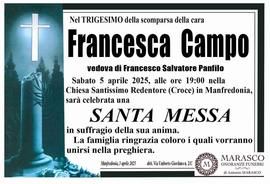Funerali e annunci funebri a Manfredonia | Francesca Campo - Funer24
