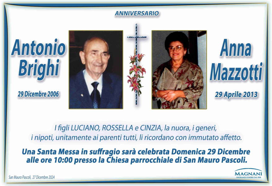 Funerali e annunci funebri a | Antonio Brighi e Anna Mazzotti - Funer24