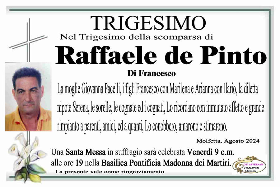 Funerali e annunci funebri a Molfetta | Raffaele de Pinto - Funer24