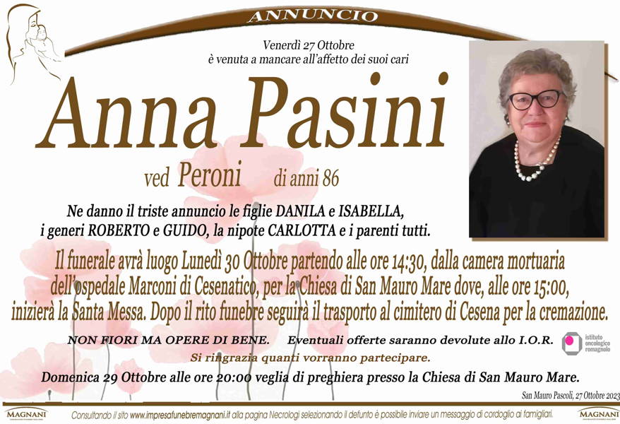 Funerali e annunci funebri a San Mauro Pascoli | Anna Pasini - Funer24