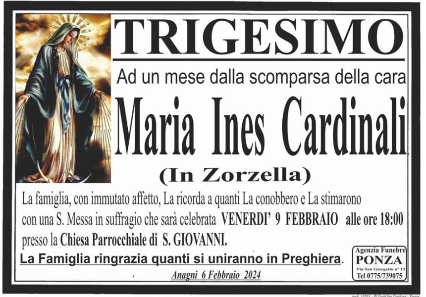 Funerali e annunci funebri a Anagni | Maria Ines Cardinali - Funer24
