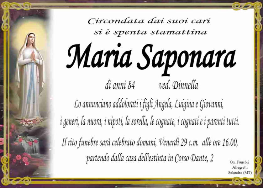 Funerali e annunci funebri a Salandra | Maria Saponara - Funer24