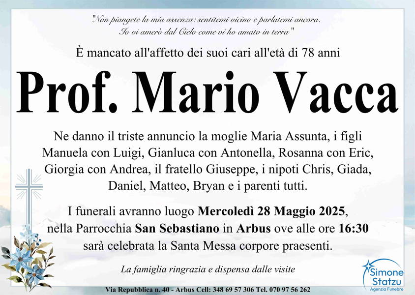 Funerali e annunci funebri a Arbus | Mario Vacca - Funer24
