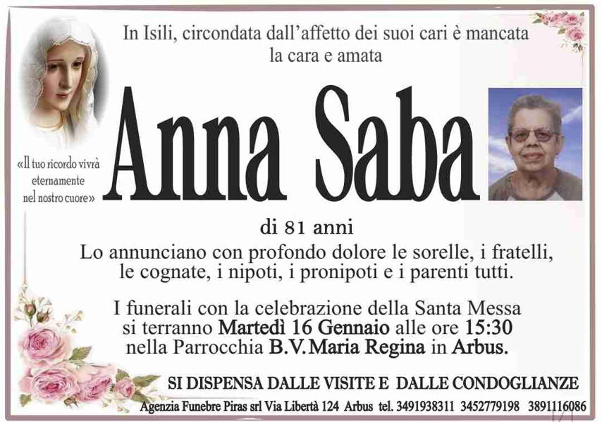 Funerali e annunci funebri a Arbus | Saba Anna - Funer24