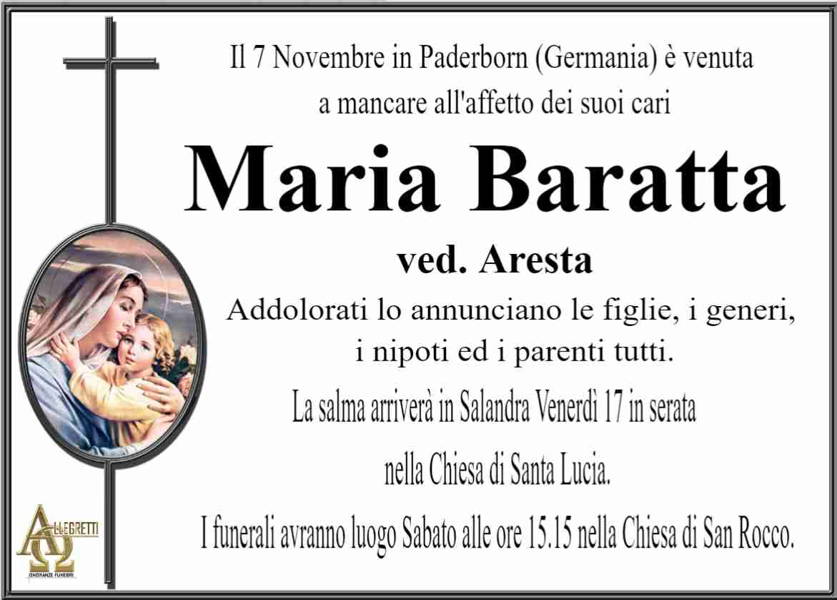 Funerali e annunci funebri a Salandra | Maria Baratta - Funer24