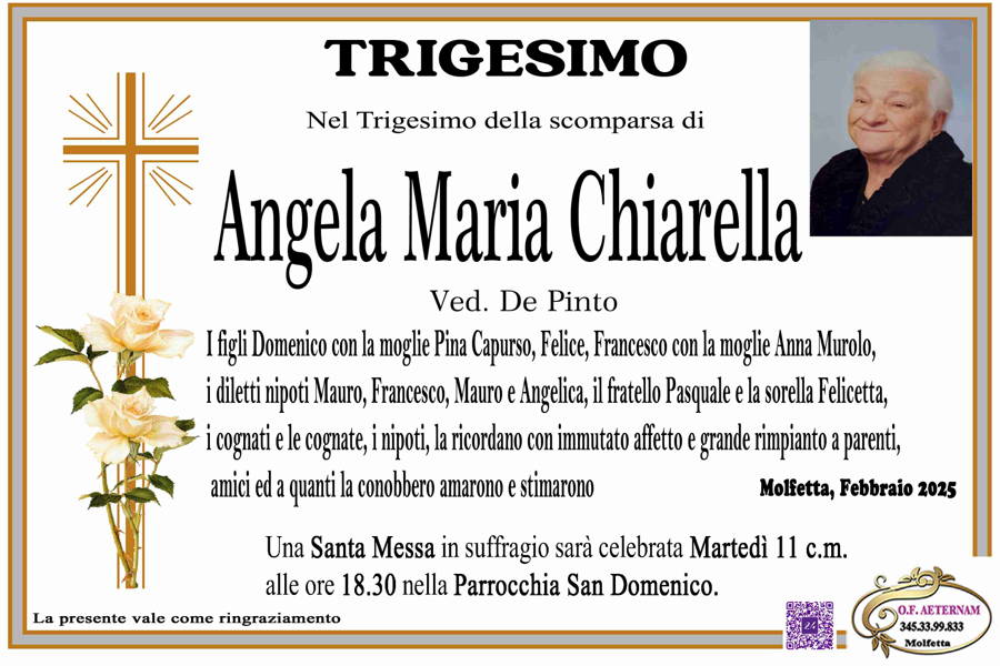 Funerali e annunci funebri a Molfetta | Angela Maria Chiarella - Funer24