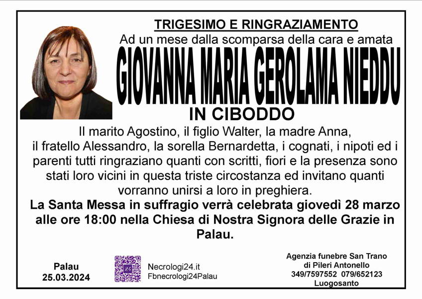 Funerali e annunci funebri a | Giovanna Maria Gerolama Nieddu - Funer24