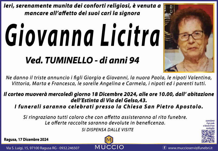 Funerali e annunci funebri a Ragusa | Giovanna Licitra - Funer24
