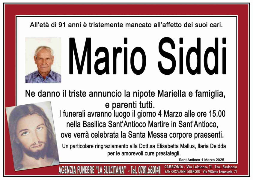 Funerali e annunci funebri a Sant'Antioco | Mario Siddi - Funer24