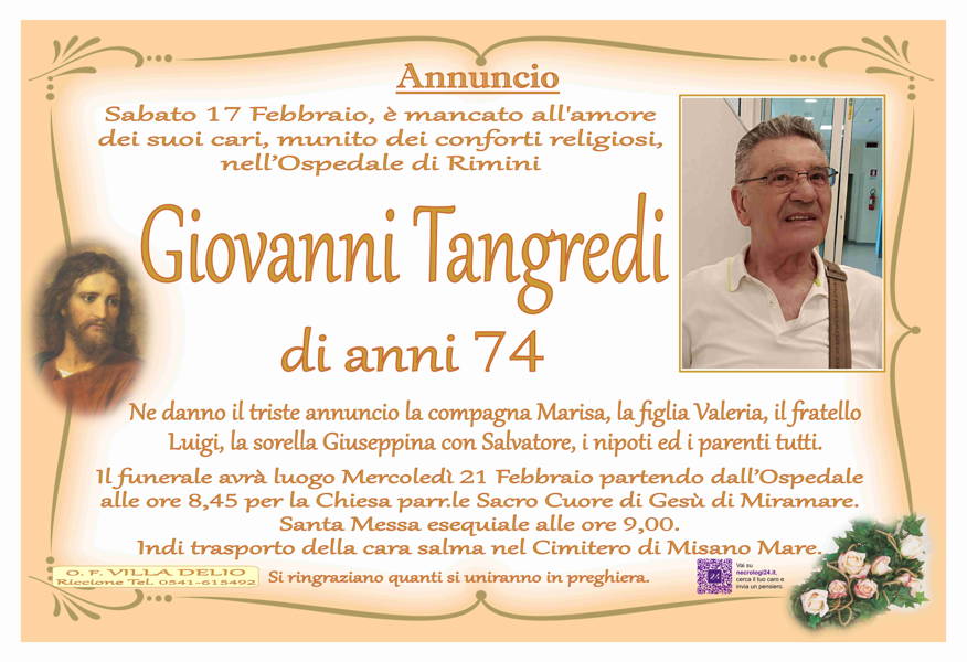 Funerali e annunci funebri a Rimini | Giovanni Tangredi - Funer24