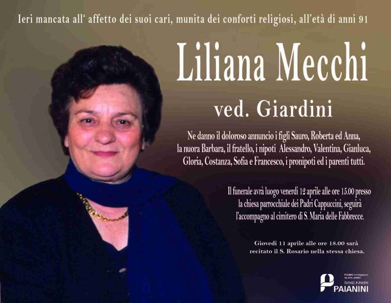 Funerali e annunci funebri a Pesaro | Liliana Mecchi - Funer24