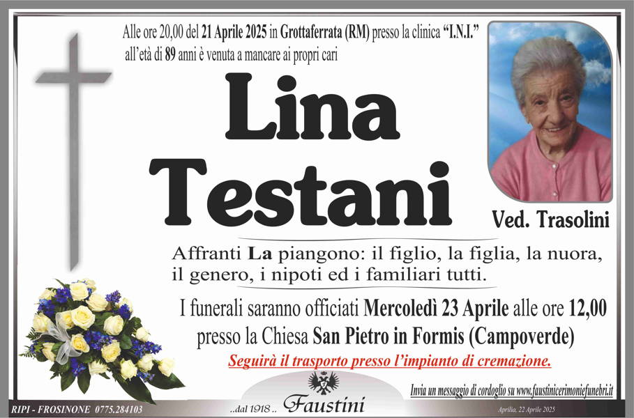 Funerali e annunci funebri a Aprilia | Lina Testani - Funer24