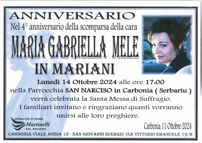 Funerali e annunci funebri a Carbonia | Gabriella Maria Mele - Funer24