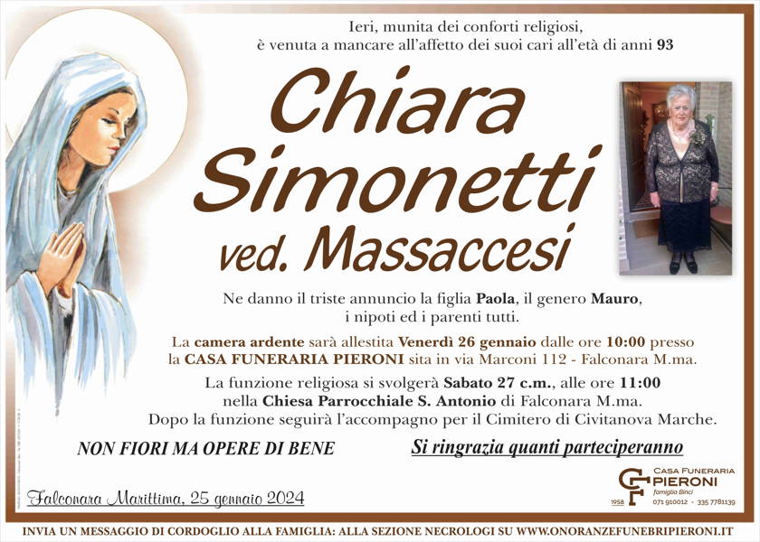 Funerali e annunci funebri a Civitanova Marche | Chiara Simonetti - Funer24
