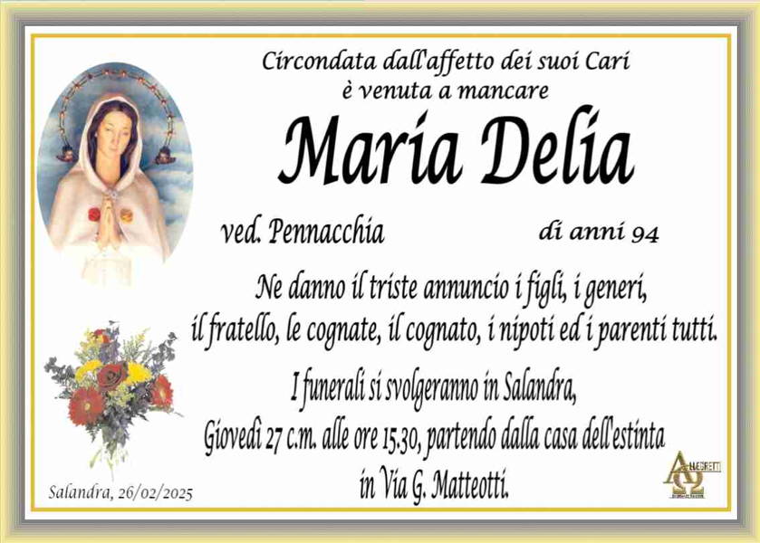 Funerali e annunci funebri a Salandra | Maria Delia - Funer24