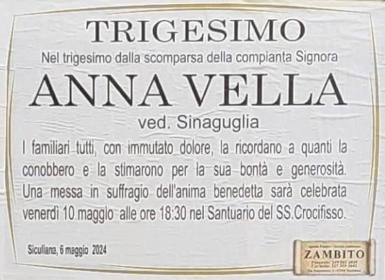 Funerali e annunci funebri a Siculiana | Anna Vella - Funer24