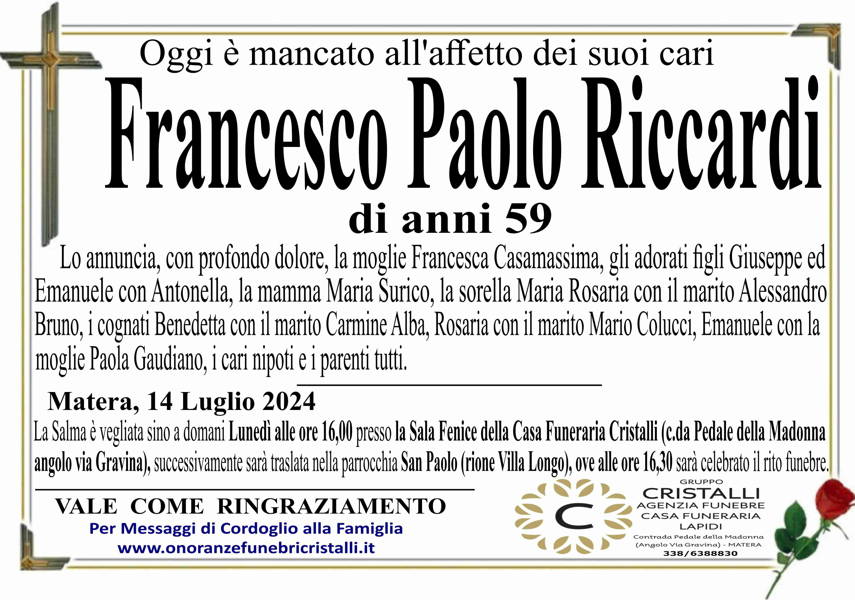 Funerali e annunci funebri a Matera | Francesco Paolo Riccardi - Funer24