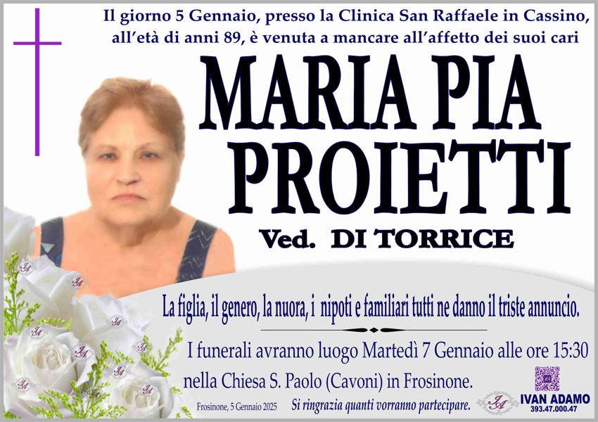 Funerali e annunci funebri a Frosinone | Maria Pia Proietti - Funer24