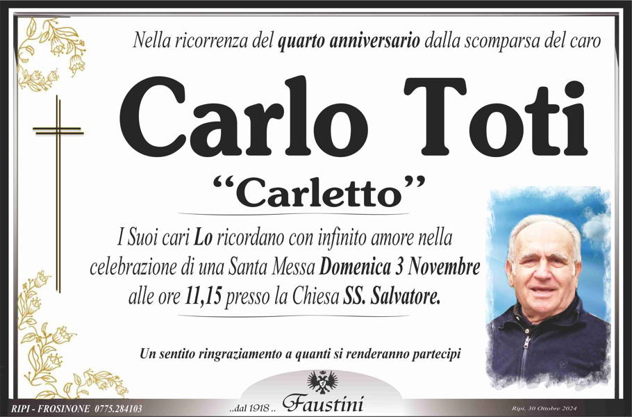 Funerali e annunci funebri a Ripi | Carlo Toti "Carletto" - Funer24
