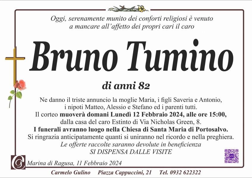 Funerali e annunci funebri a Ragusa | Bruno Tumino - Funer24