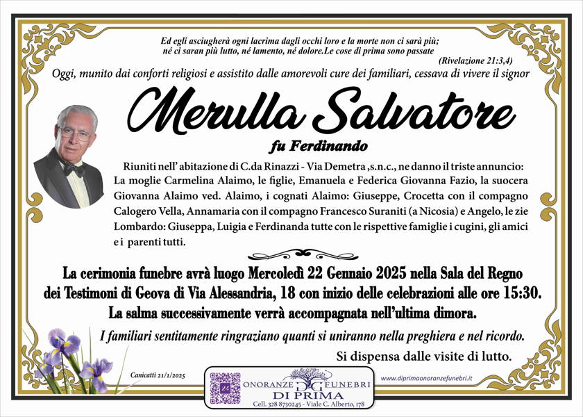 Funerali e annunci funebri a Canicattì | Salvatore Merulla - Funer24