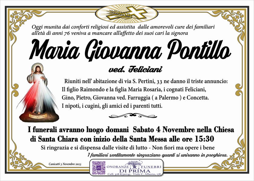 Funerali e annunci funebri a Canicattì | Maria Giovanna Pontillo - Funer24